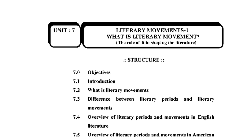 ENGM306 UNIT 7 Literary Movements: Understanding Their Role in ...