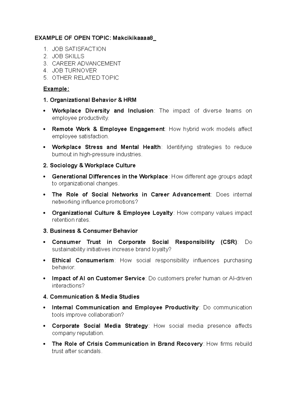 MGT651 Topic Proposal Guidelines: Job Satisfaction & Career Advancement ...