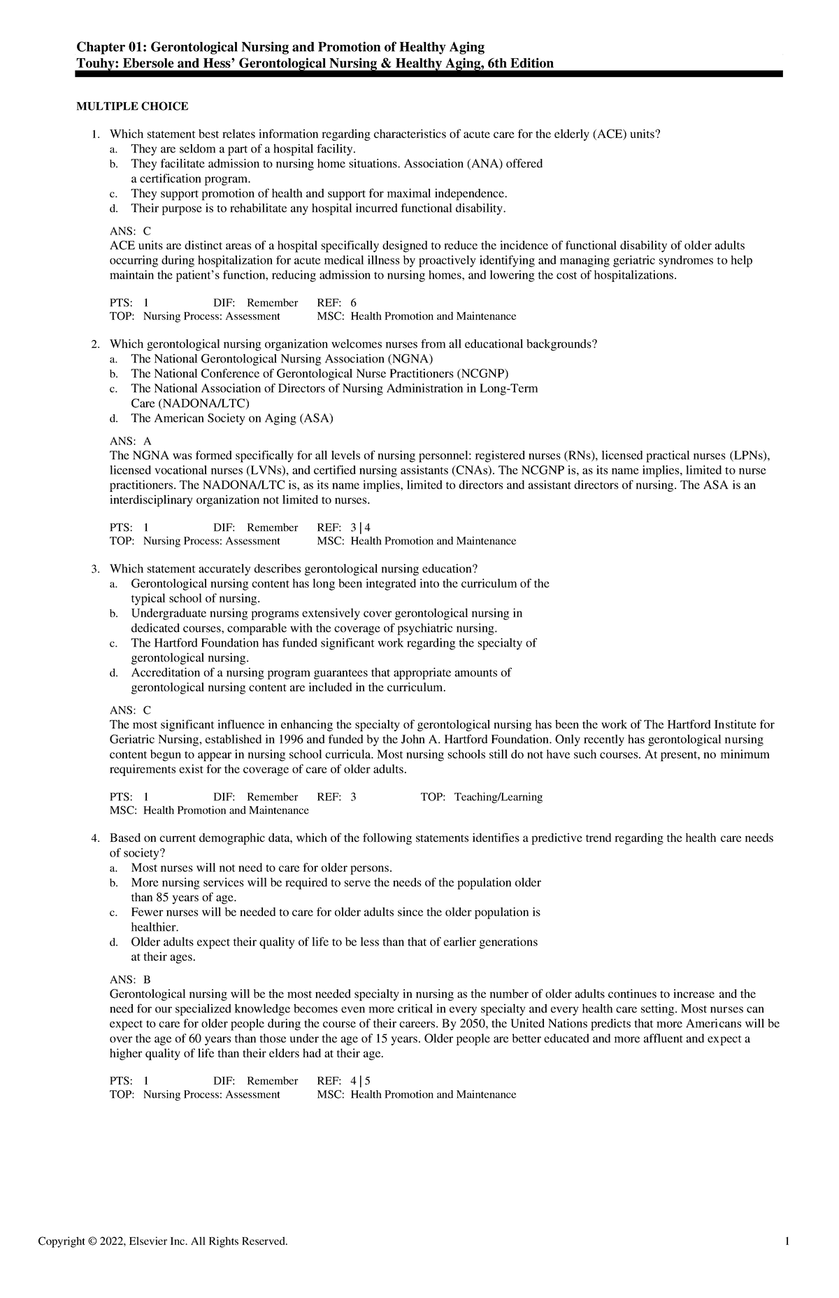 Exam View - Chapter 01 - Gerontology Nursing Test Bank Insights - Studocu