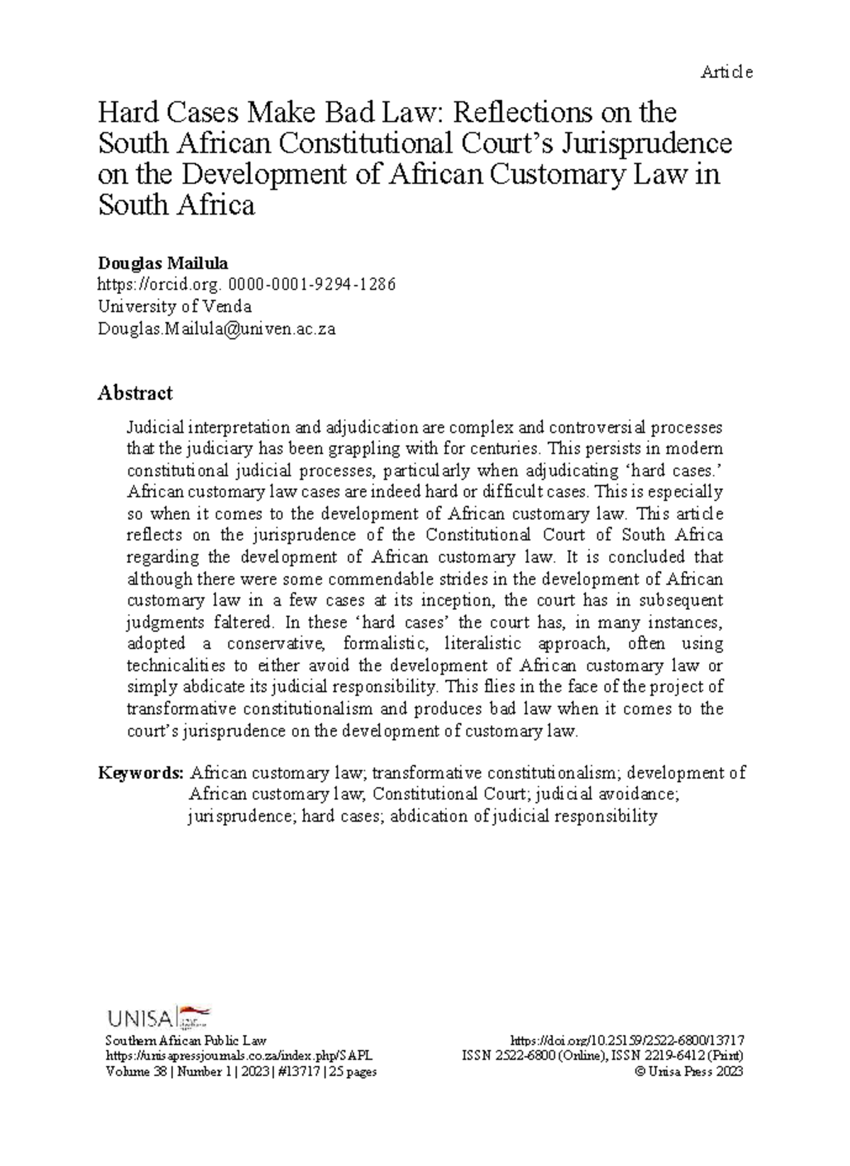 SA Constitutional Court's Jurisprudence on African Customary Law ...