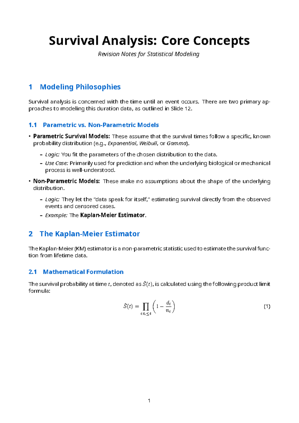 Survival Analysis: Key Concepts for Stat Modeling 1 Revision Notes ...