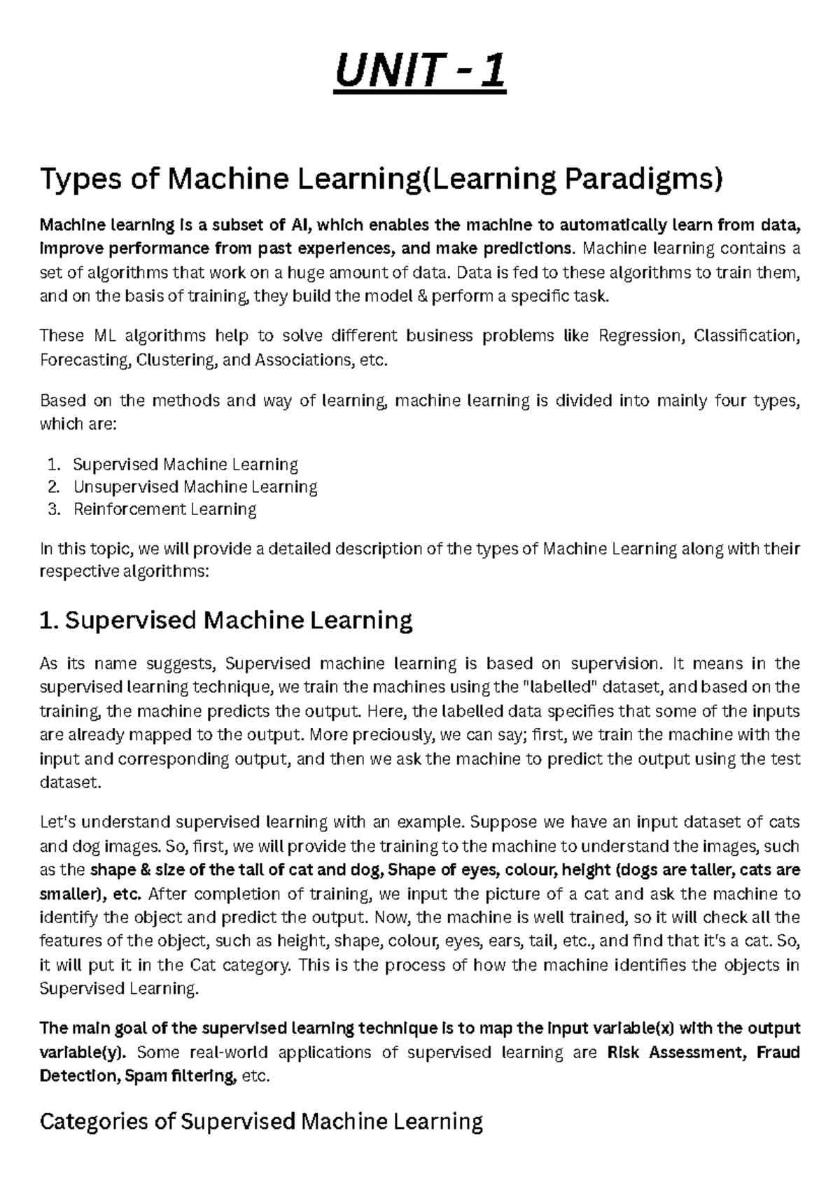 UNIT - 1 - this is a unit 1 of ML - 1. 2. 3. UNIT - 1 Types of Machine ...