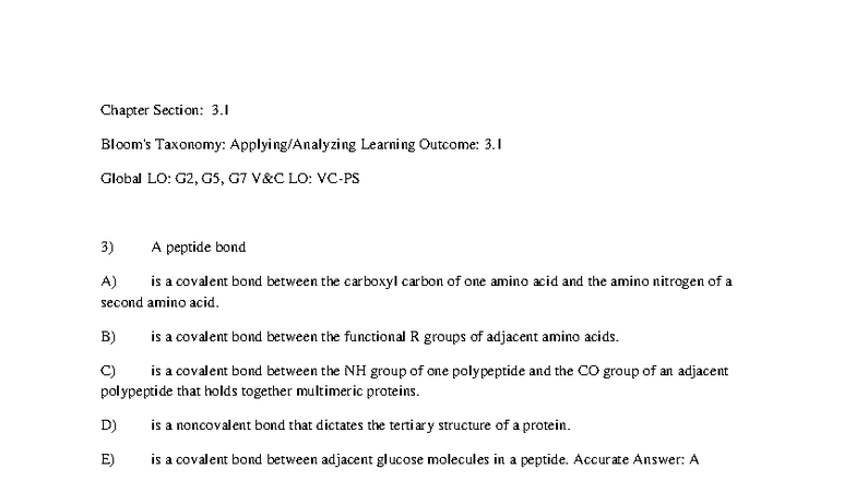 Becker's World of the Cell 10th Ed. Test Bank: Chapter 3.1 Insights ...