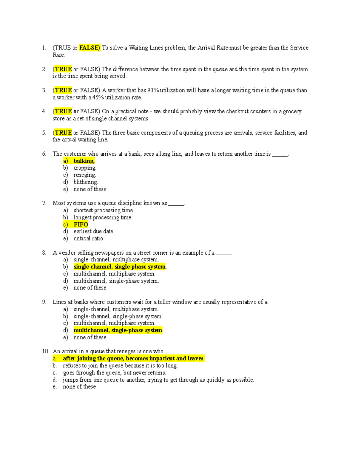 Week 5 Quiz: Understanding Waiting Lines and Queuing Theory Concepts ...