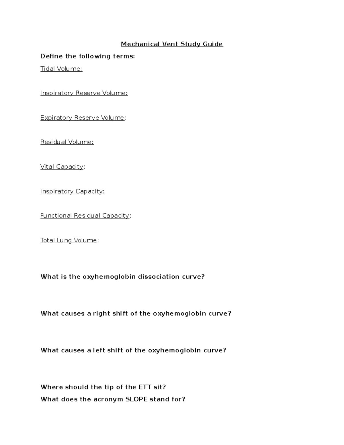 MECH 101: Mechanical Ventilation Study Guide - Key Concepts & Terms ...