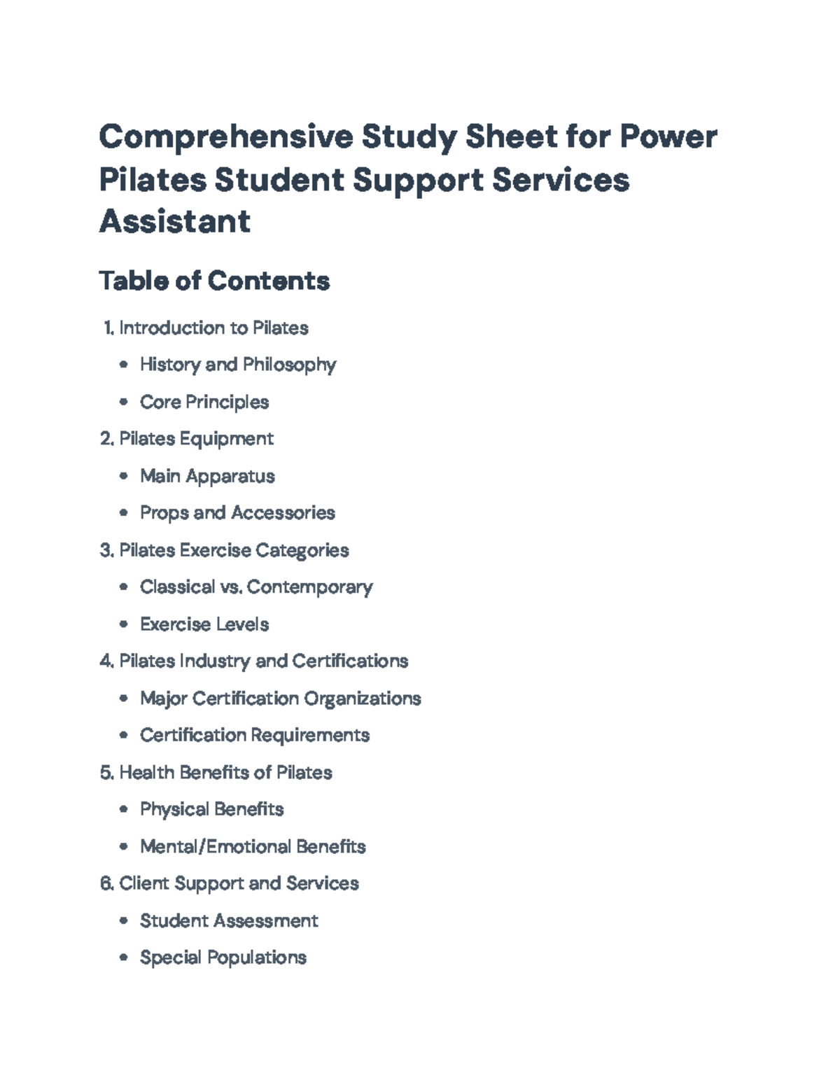 Comprehensive Study Sheet for Power Pilates Student Support Services ...