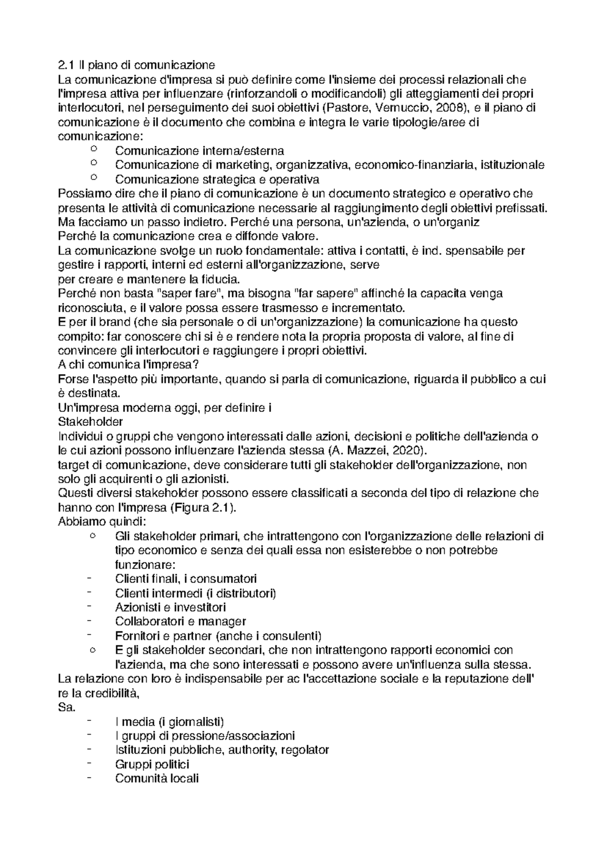 Piano di Comunicazione: Obiettivi e Stakeholder - Corso XYZ - Studocu