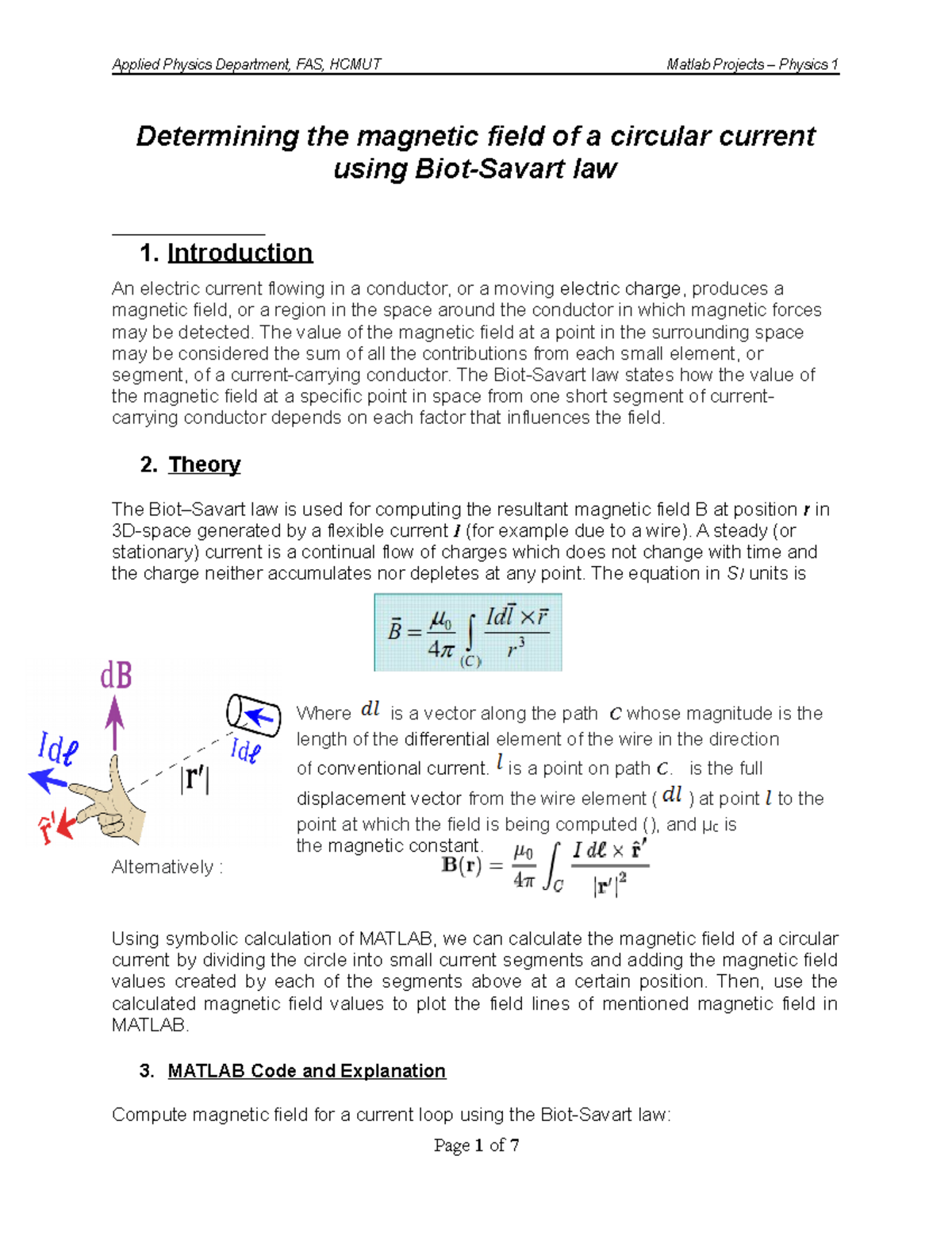 Matlab Report OF Project 2 - Determining the magnetic field of a ...