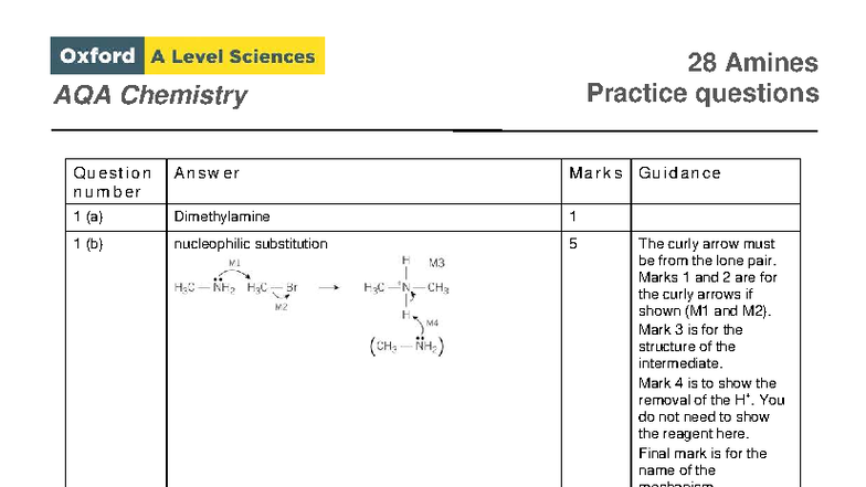 AQA Chemistry 28 Amines Practice Questions & Mark Scheme - Studocu