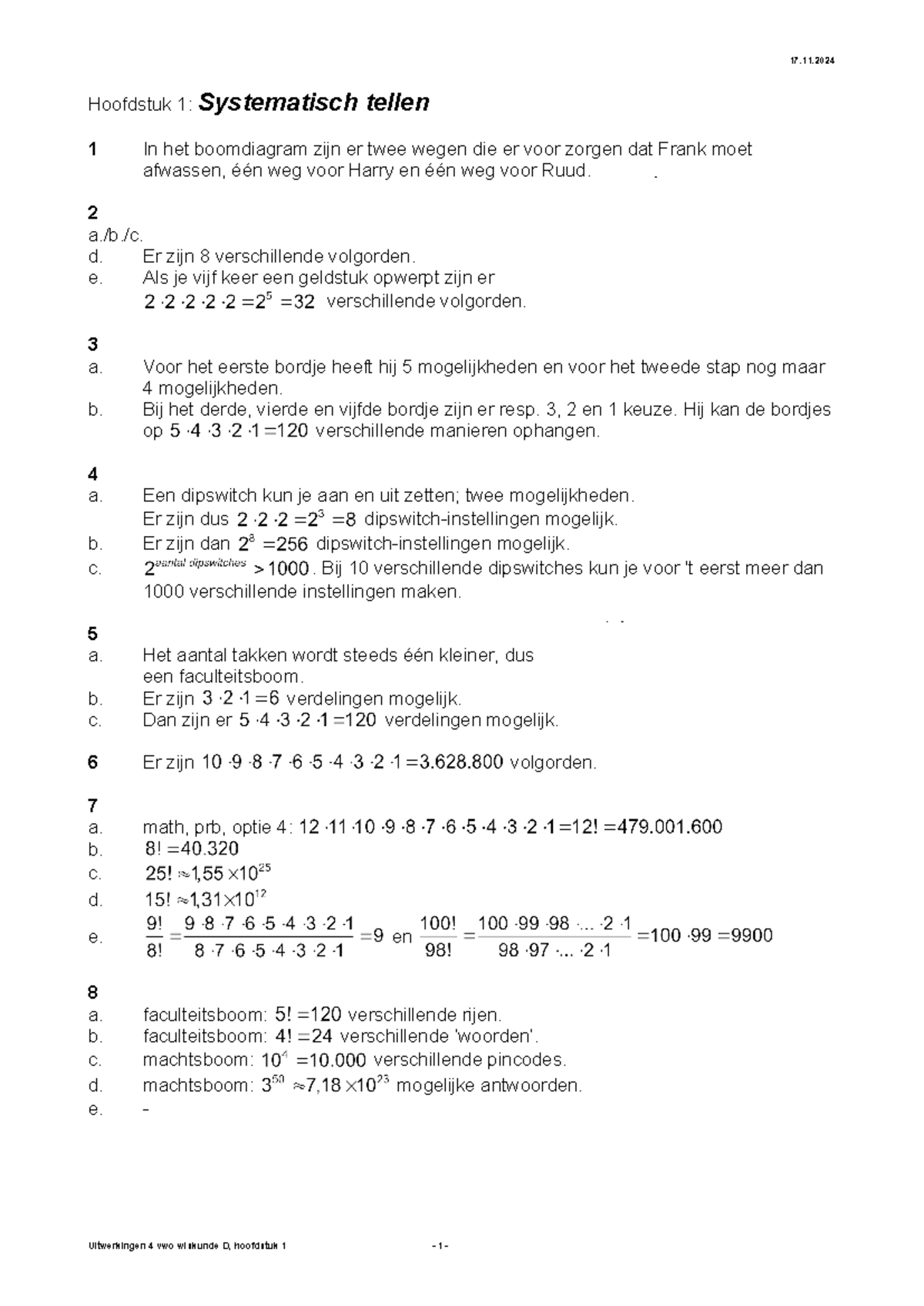 Hoofdstuk 1: Systematisch Tellen en Combinaties in Wiskunde - Studeersnel
