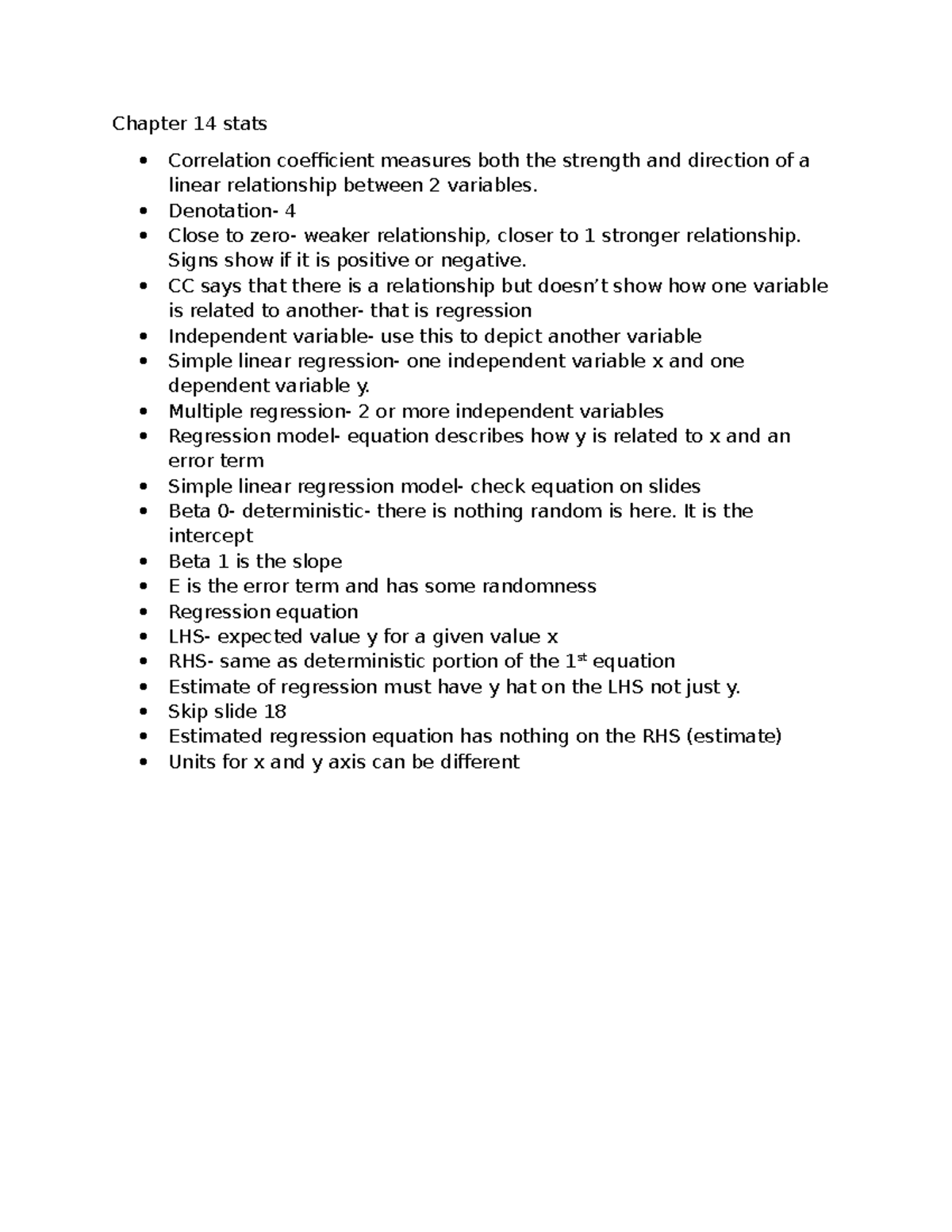 Chapter 14 stats - CH 14 notes - Chapter 14 stats Correlation ...