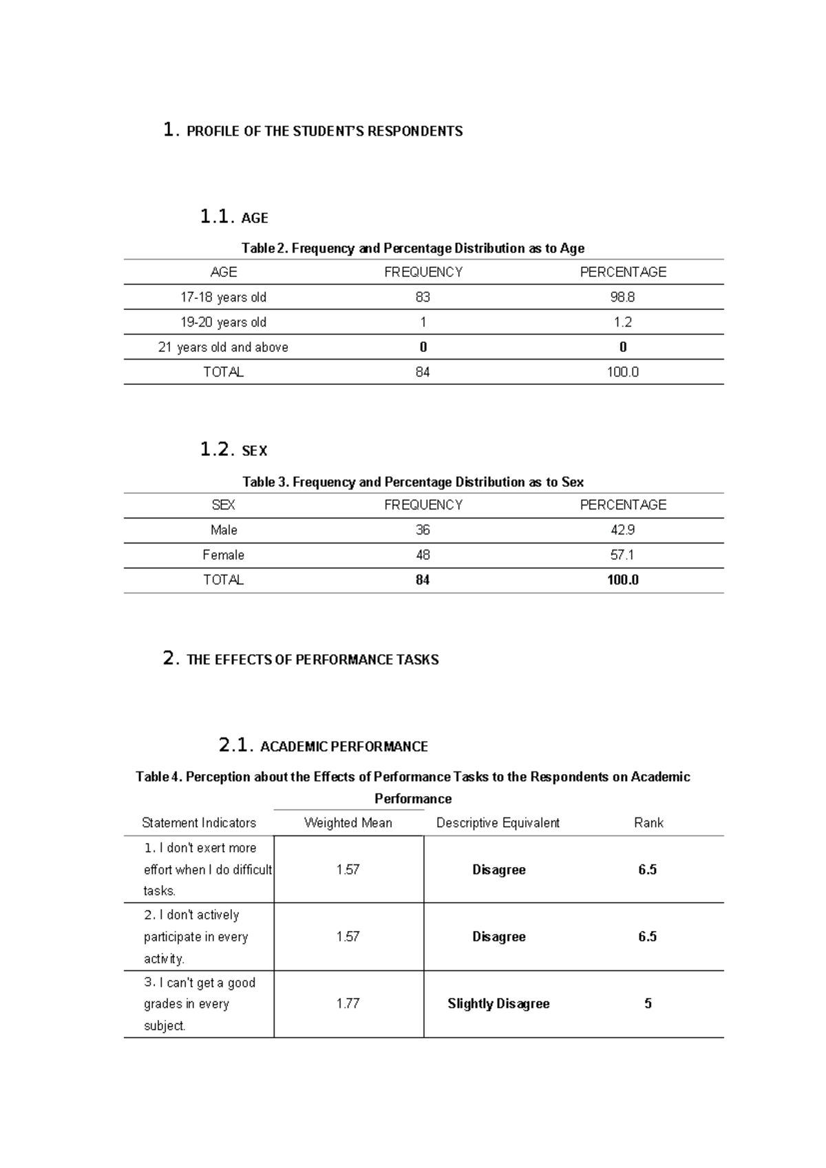 Analysis of Student Respondents and Performance Task Effects - Studocu