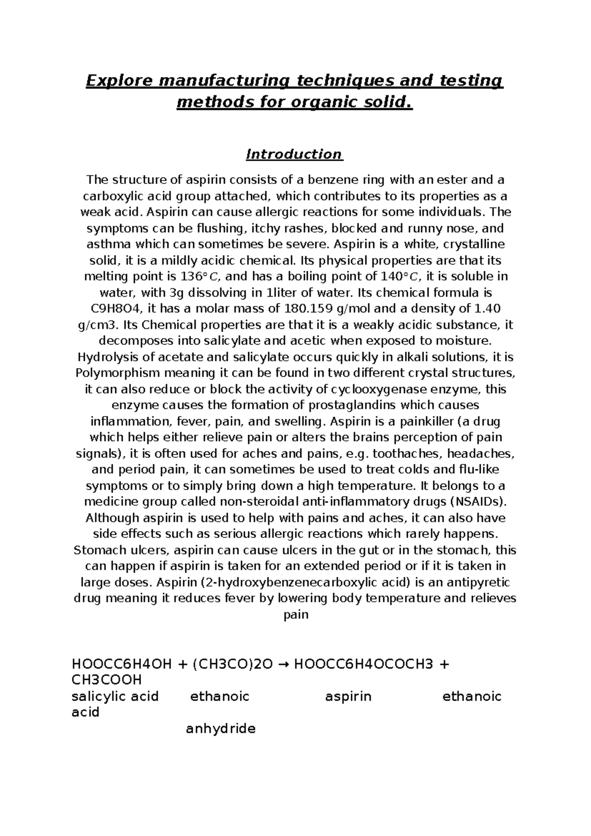 Unit 4C: Synthesis and Purification of Aspirin - Techniques & Analysis ...