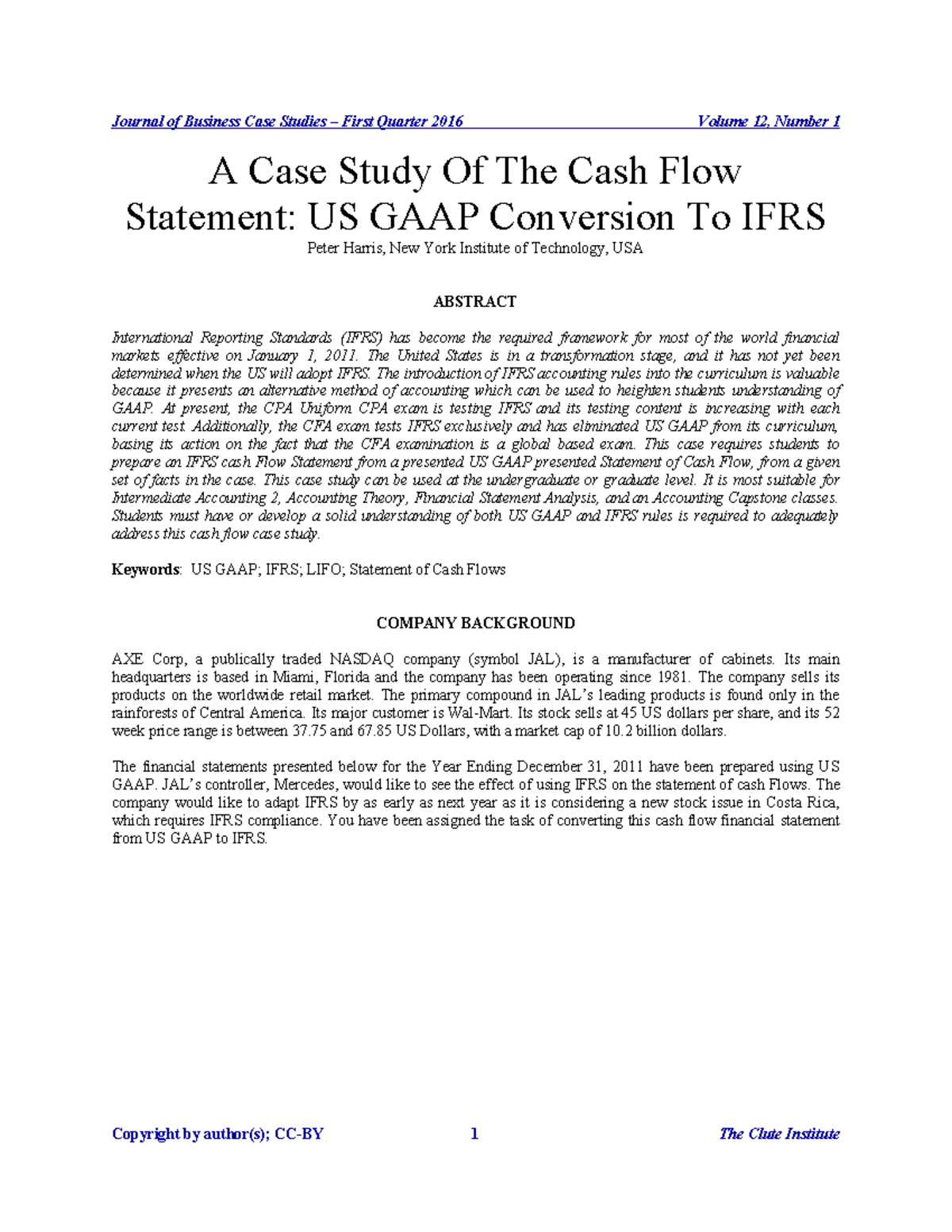 Case Study: Cash Flow Statement US GAAP to IFRS Conversion (ACCT 402 ...