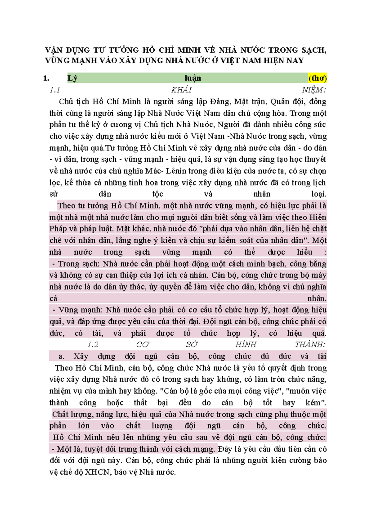 BTL TTHCM Nhóm 4 - Vận Dụng Tư Tưởng Hồ Chí Minh Về Nhà Nước Việt Nam - Studocu