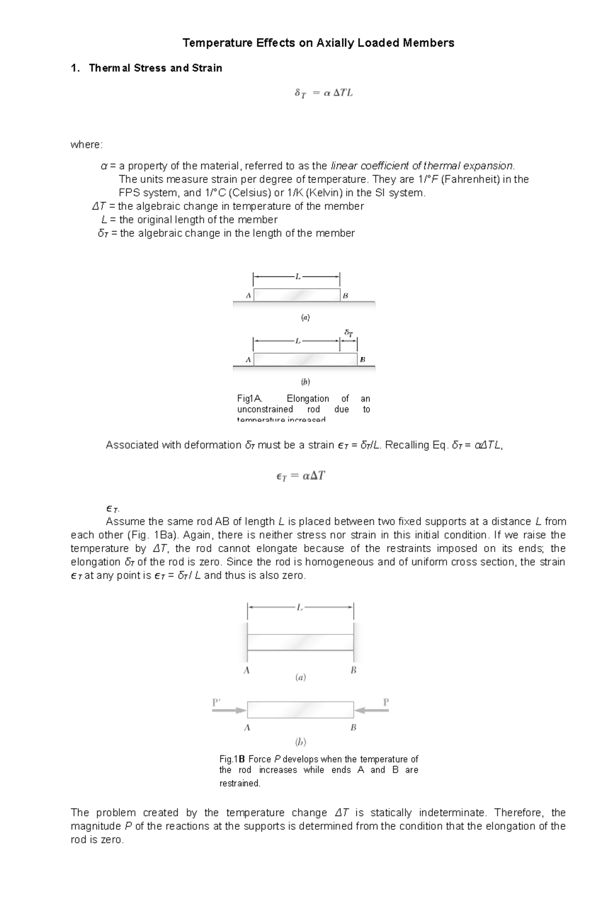 Temperature Effects on Axially Loaded Members - The units measure ...