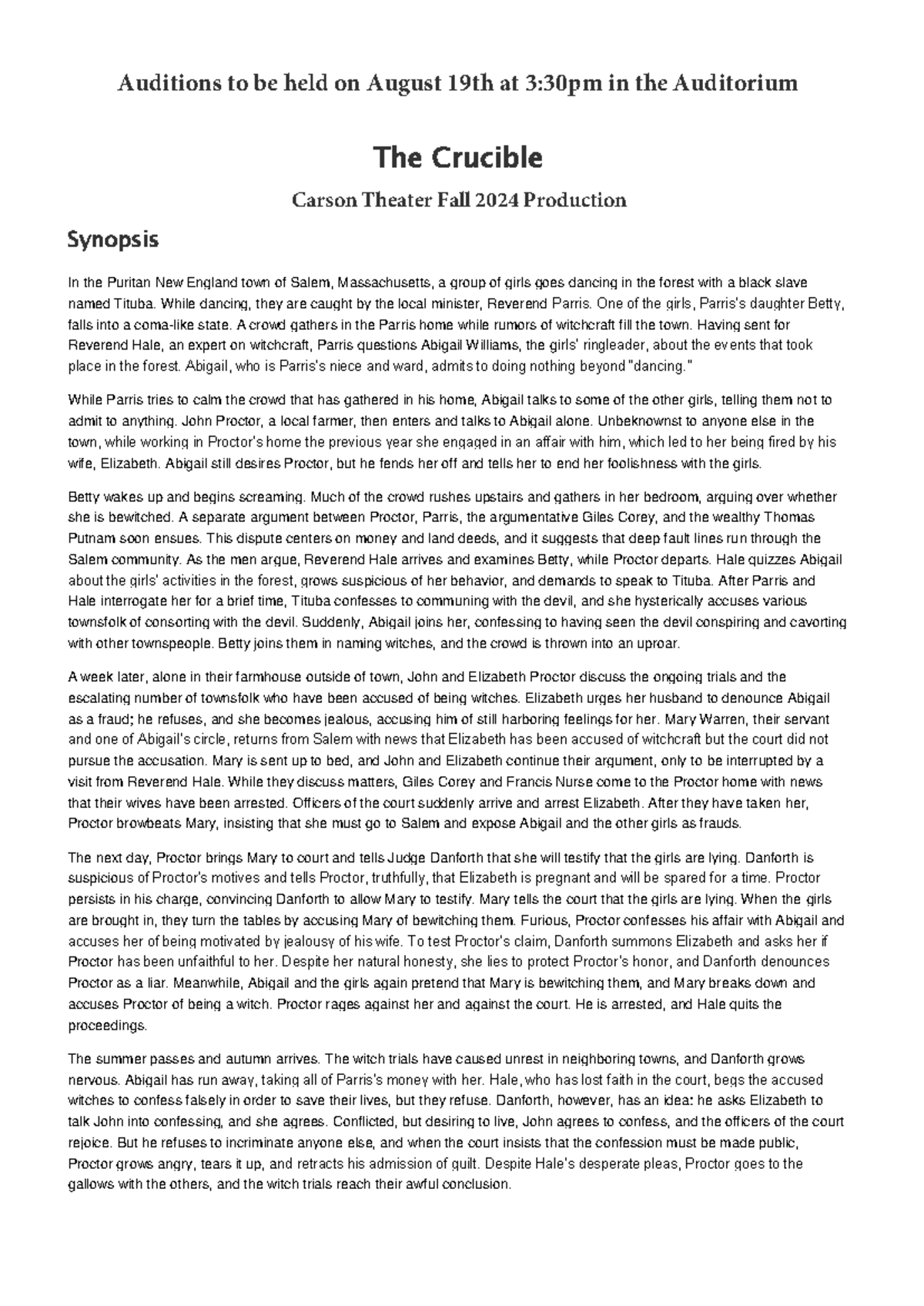 The Crucible Study Guide & Character Analysis (Carson Theater 2024 ...