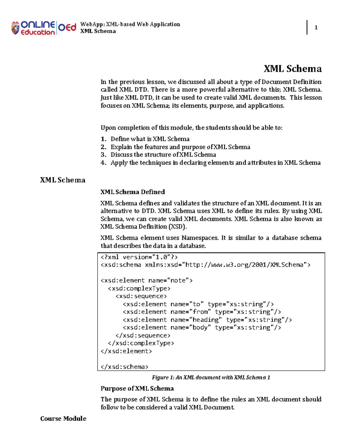 W11 Lesson 9 - Understanding XML Schema: Elements & Applications - Studocu