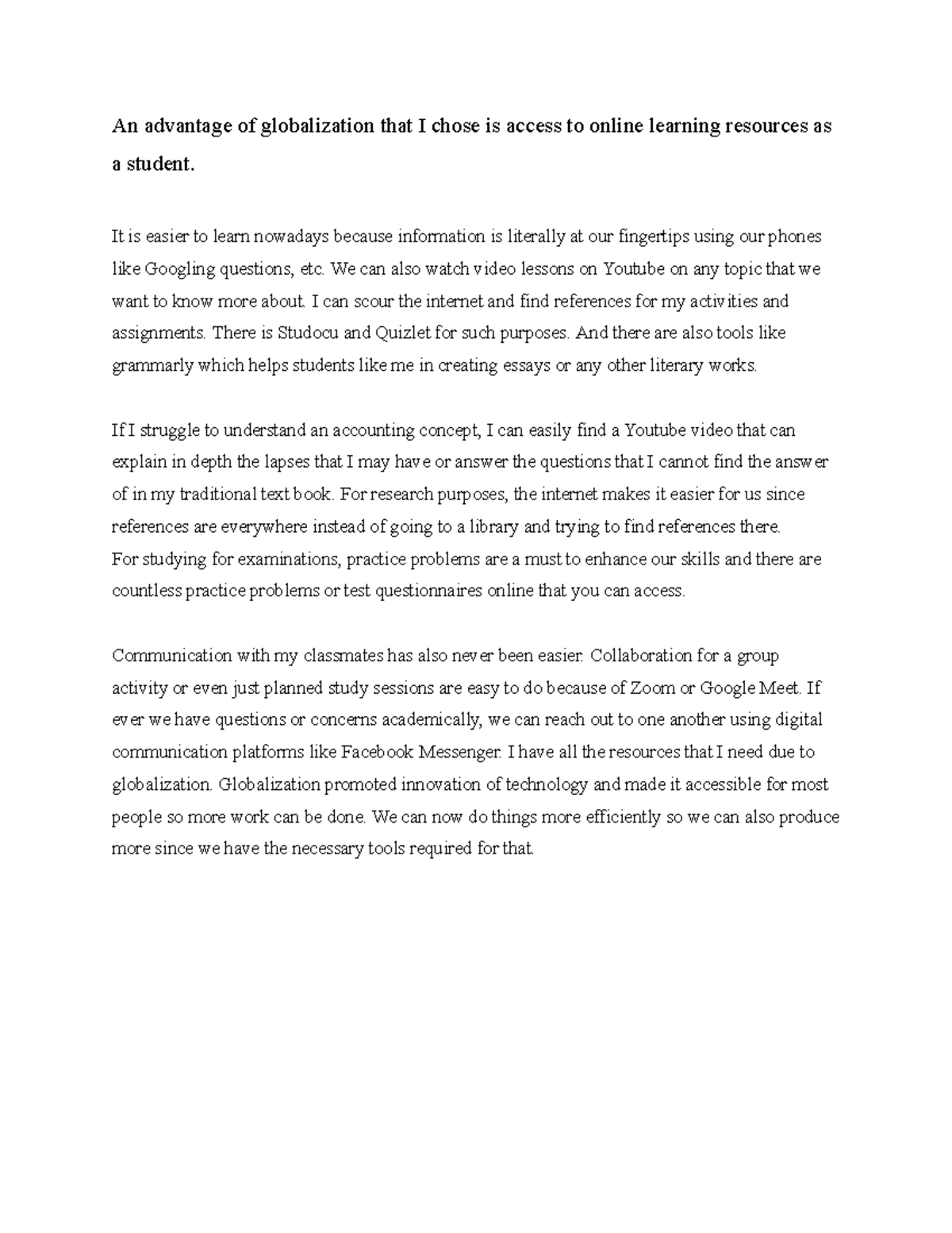 IBT Activity 1 - The Impact of Globalization on Online Learning ...