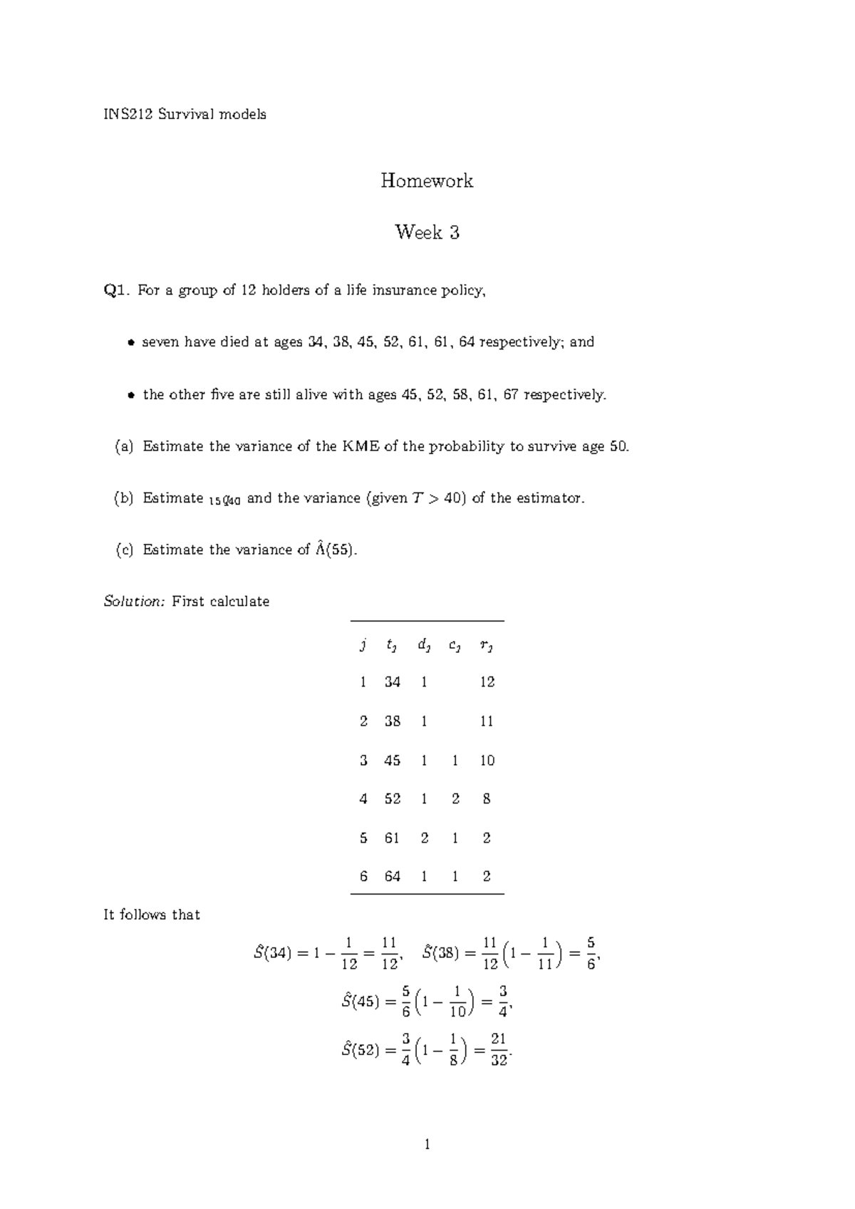 INS212 Survival Models Homework 3 Solutions and Exercises - Studocu