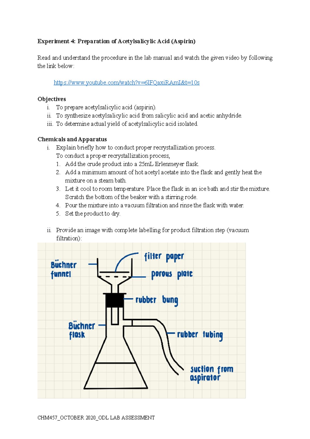 CHM457 - Experiment 4 - Experiment 4: Preparation of Acetylsalicylic ...
