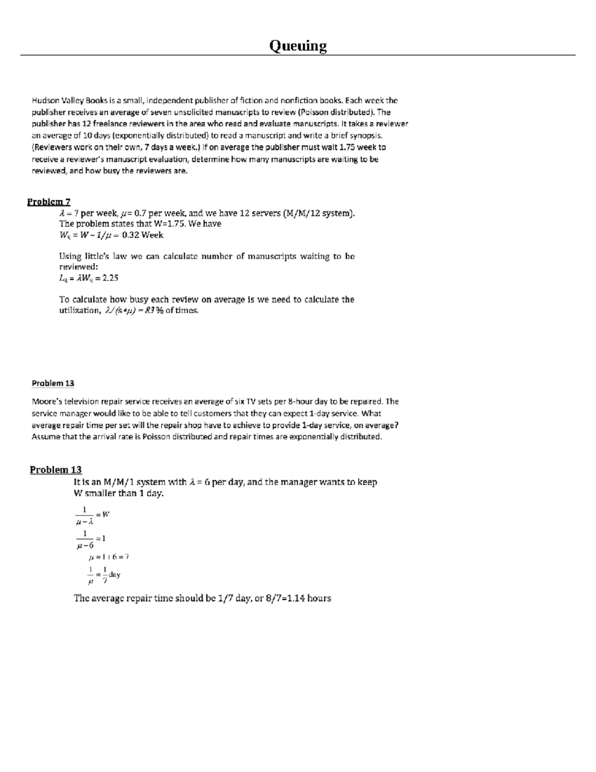 BU275 Mid Term Review - MTM - BU275 - Queuing DECISION ANALYSIS - Studocu