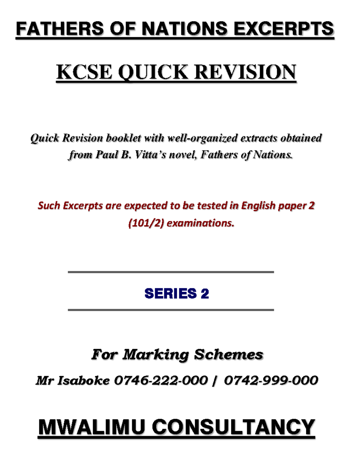 KCSE English Paper 2: Excerpts from "Fathers of Nations" for Revision ...