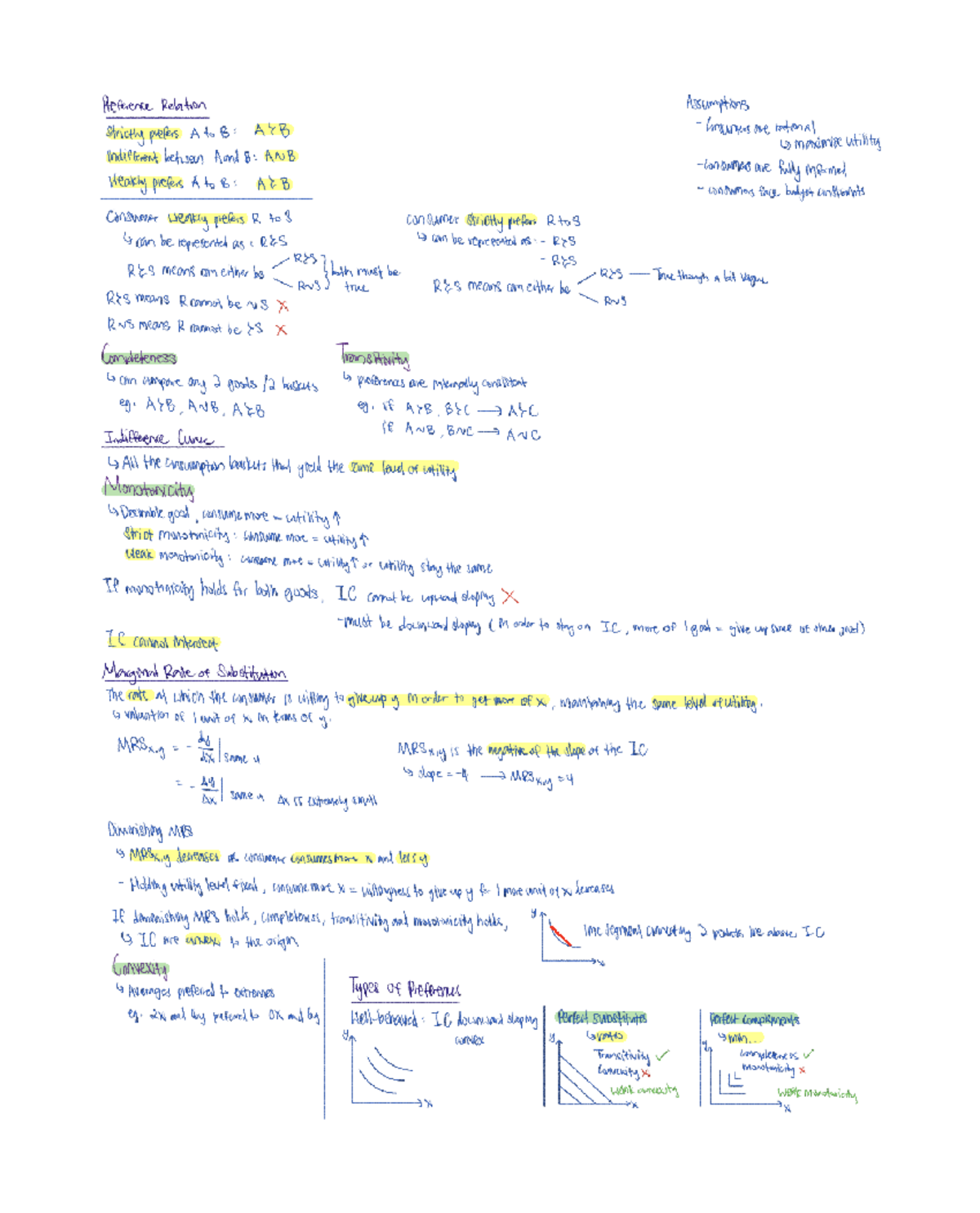 EC2101 Lecture 1 Handwritten Notes - referenceRelation Assumptions ...