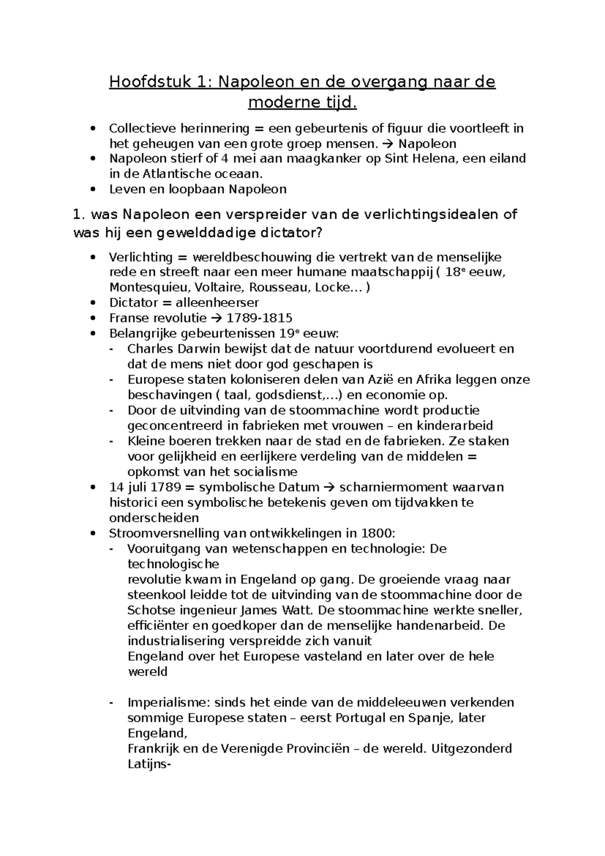 Geschiedenis Toets: Napoleon en de Overgang naar de Moderne Tijd - Studocu