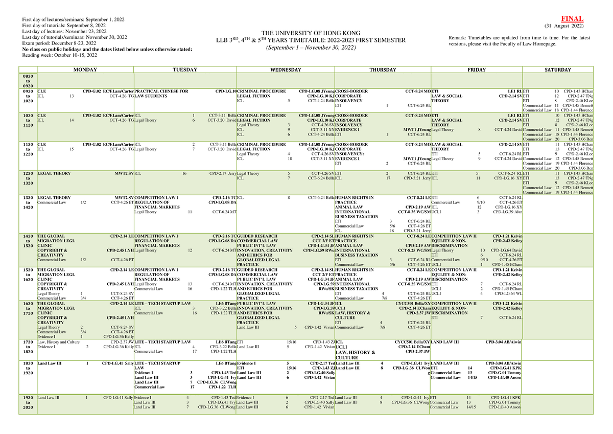LLB Y3 Time Table 2022-23 - MONDAY TUESDAY WEDNESDAY THURSDAY FRIDAY ...