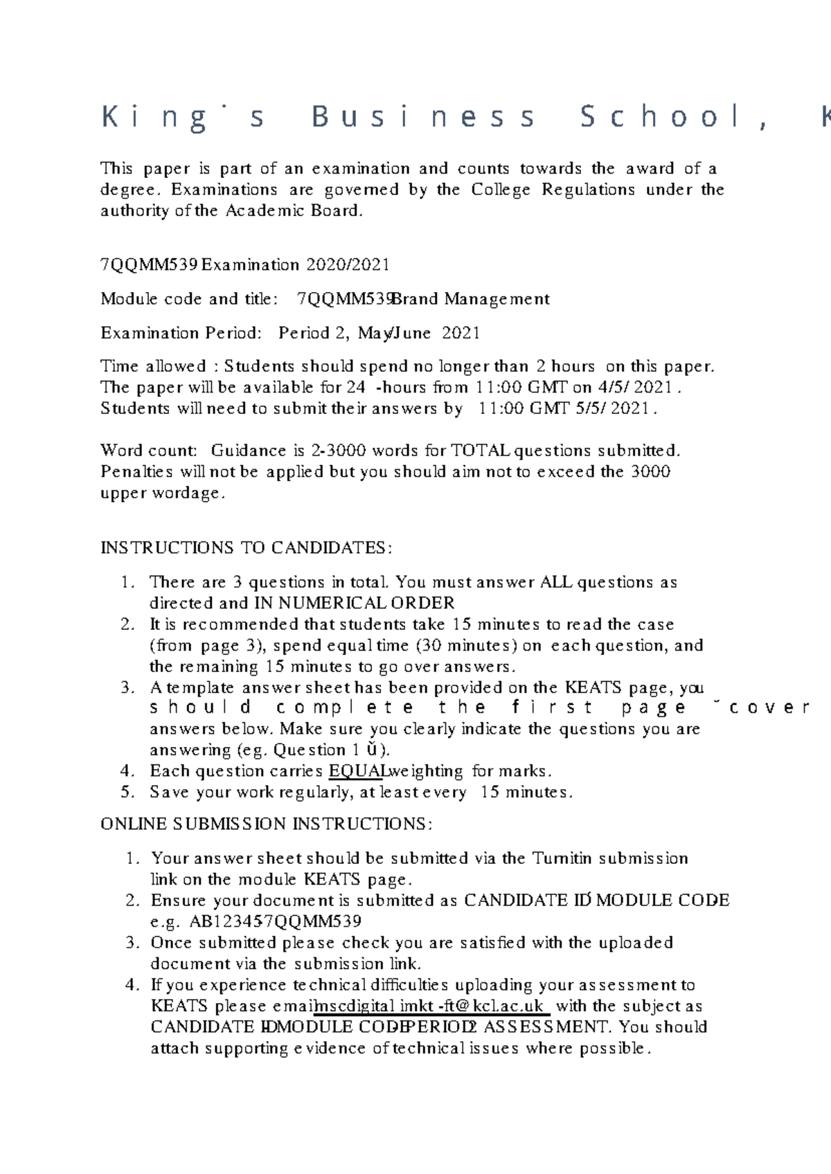 7QQMM539 Brand Management Exam Paper - Period 2, 2021 - Studocu