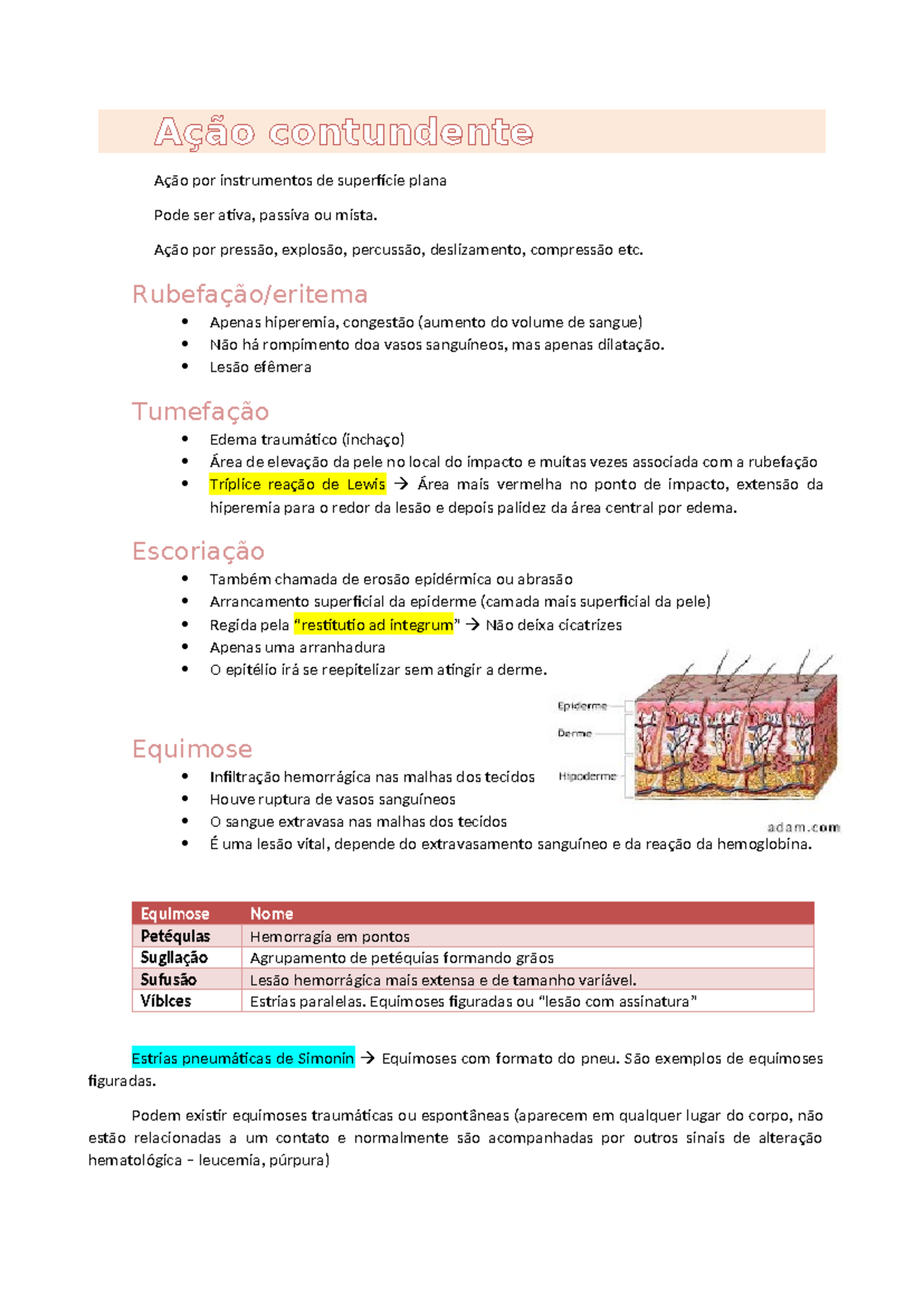 Resumo Ação Contundente em Medicina Legal - Medicina Legal 101 - Studocu