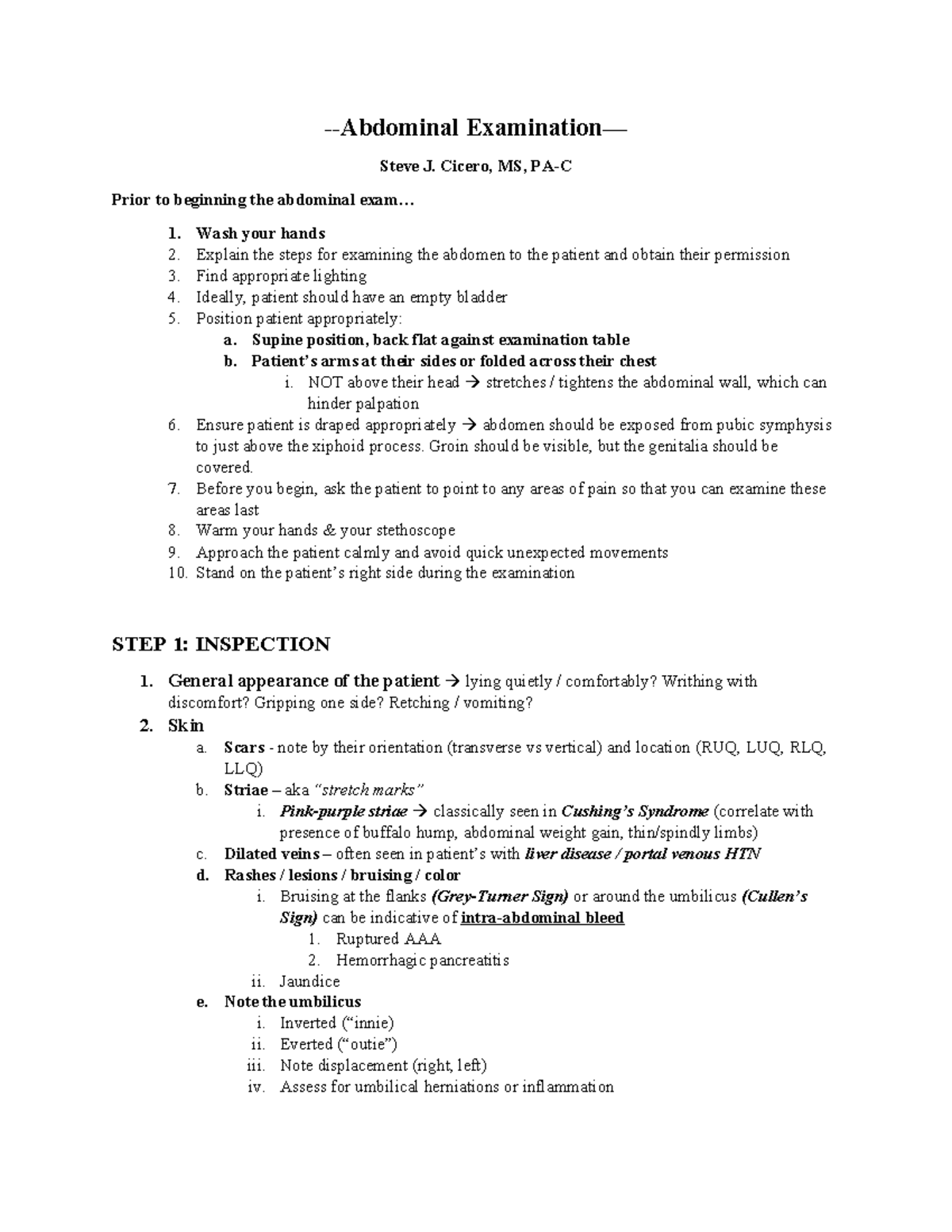 PD Abdominal Exam Techniques and Steps for Patient Assessment - Studocu