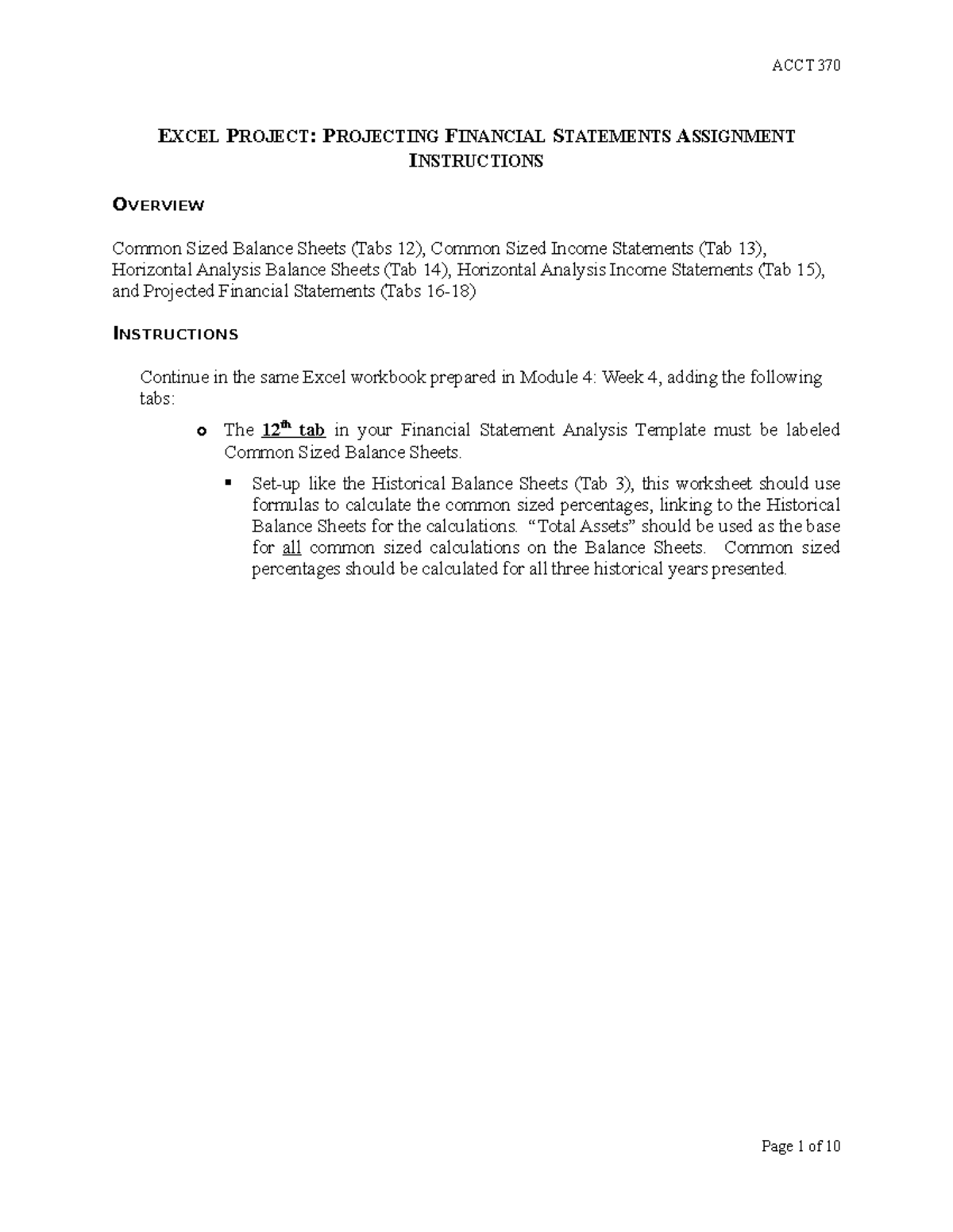 ACCT370 Excel Project Pt 3 - EXCEL PROJECT: PROJECTING FINANCIAL STATEMENTS ASSIGNMENT ...