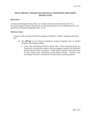 Excel Project Historical Financial Statements Assignment Instructions - EXCEL PROJECT ...