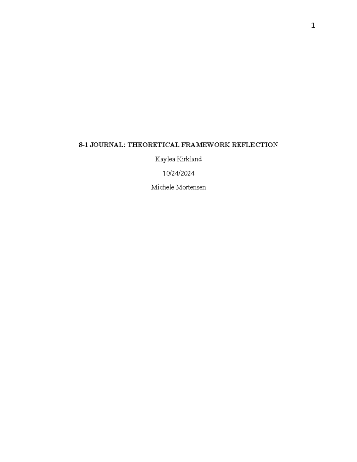 8-1 Journal: Reflection on Counseling Theoretical Frameworks - Studocu