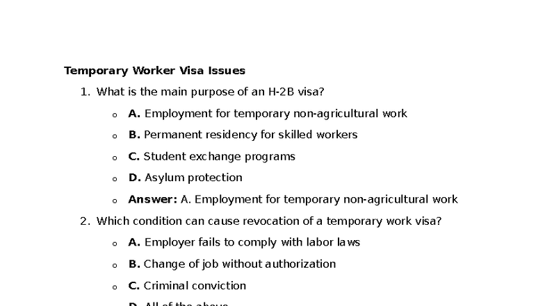 Temporary Worker Visa Issues: Key Questions & Answers - Studocu