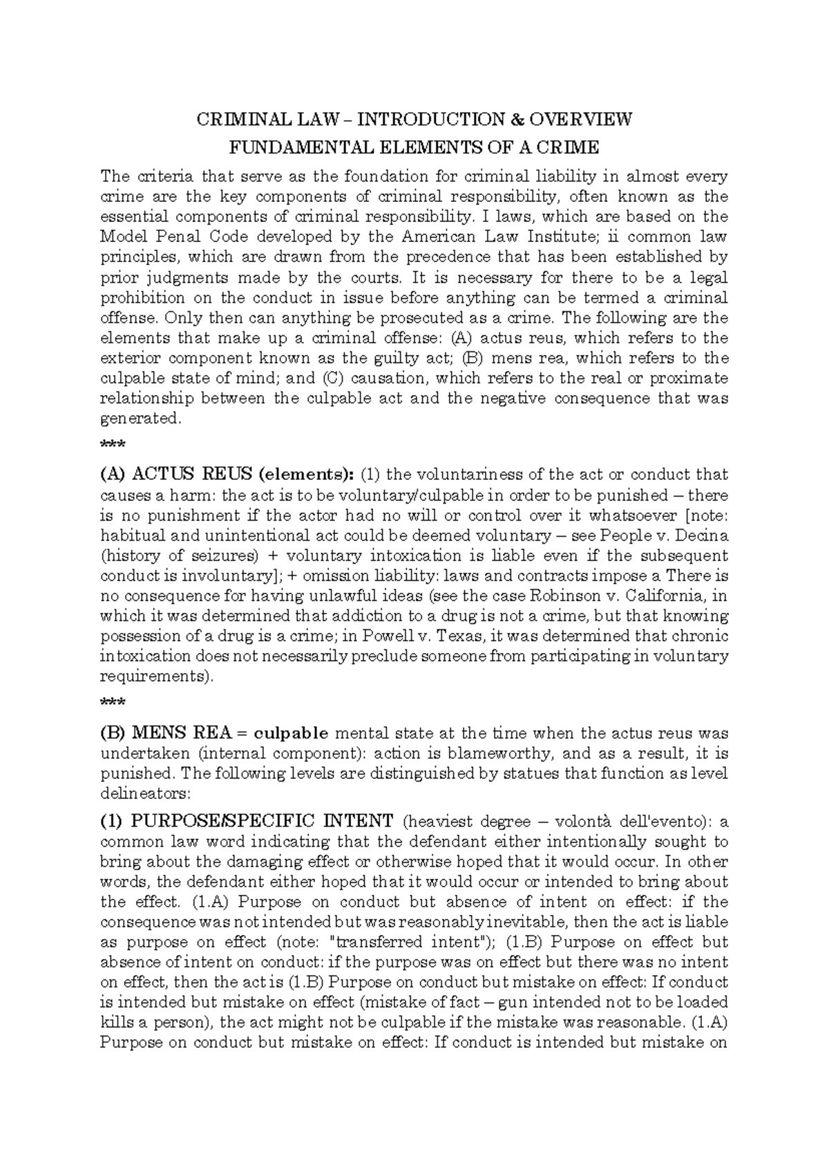 CRIMINAL LAW - SUMMARY Criminal law - general overview + CLASS NOTES ...