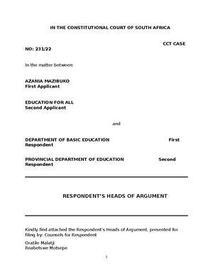 Heads of Argument - Template - IN THE HIGH COURT OF SOUTH AFRICA NORTH ...