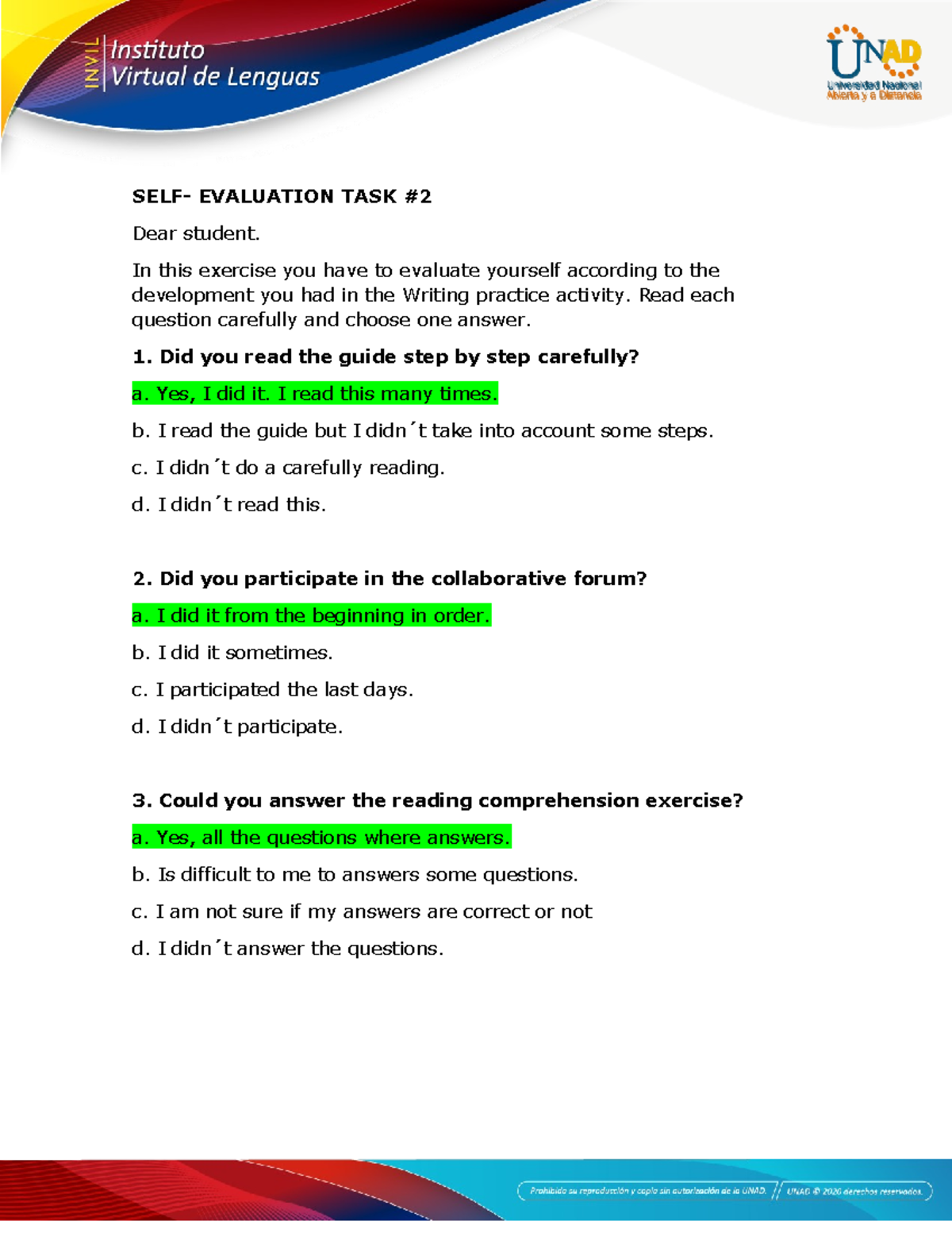 Self-Evaluation Task 2 - Writing Practice Assessment - Studocu