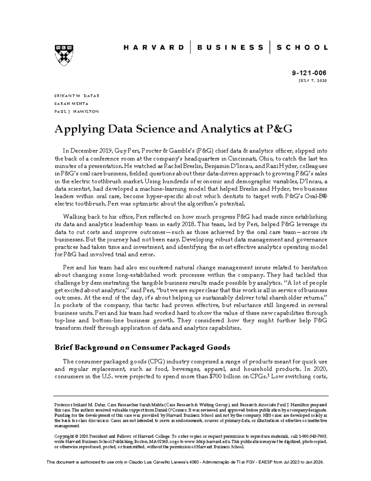 Applying Data Science and Analytics at Procter & Gamble (ADM 4063 Case Study) - Studocu