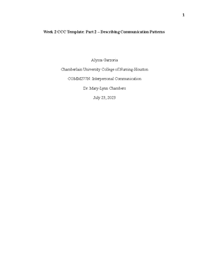 SPCH277 Week 2 CCC Template - Week 2 CCC Template: Part 2 – Describing ...