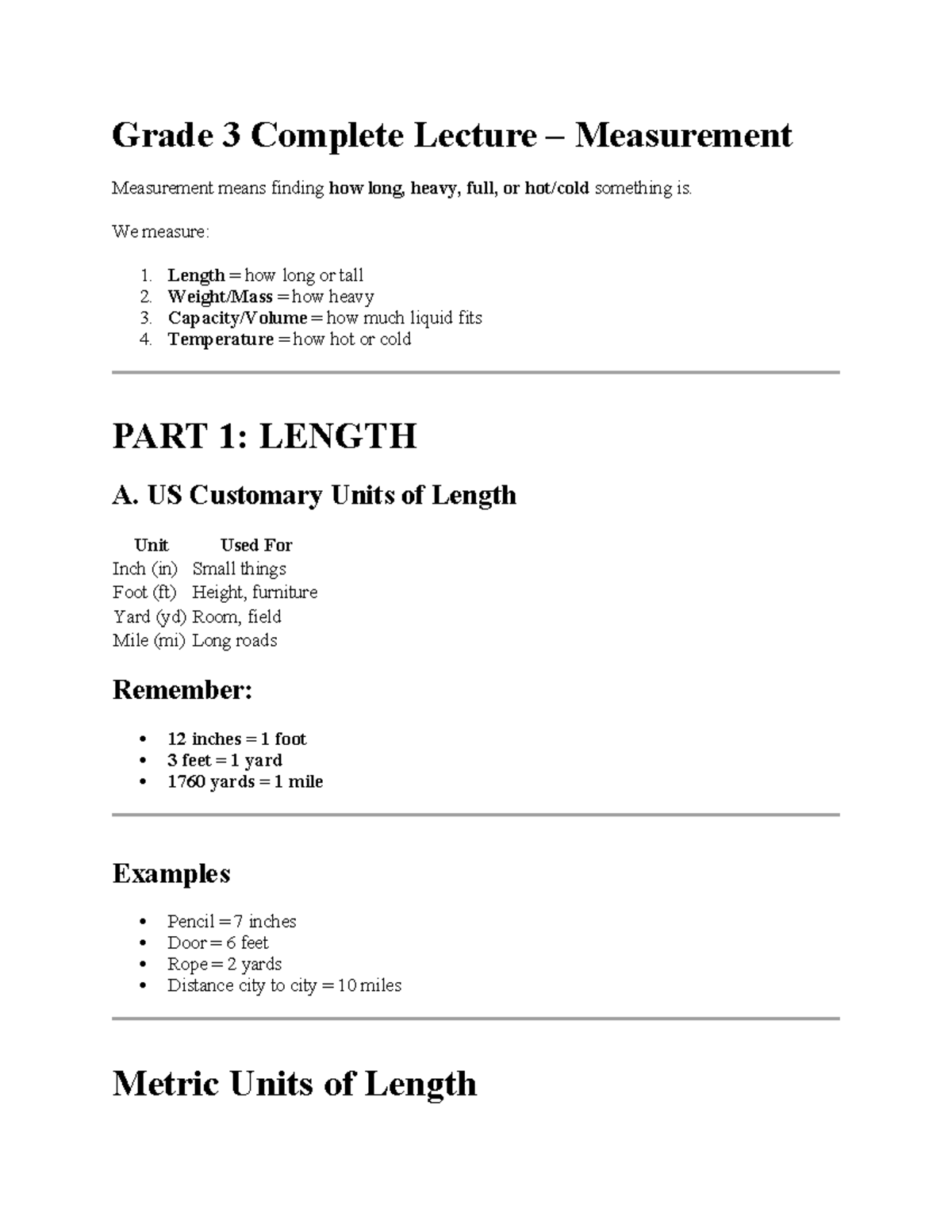 Grade 3 Complete Lecture: Understanding Measurement Concepts - Studocu