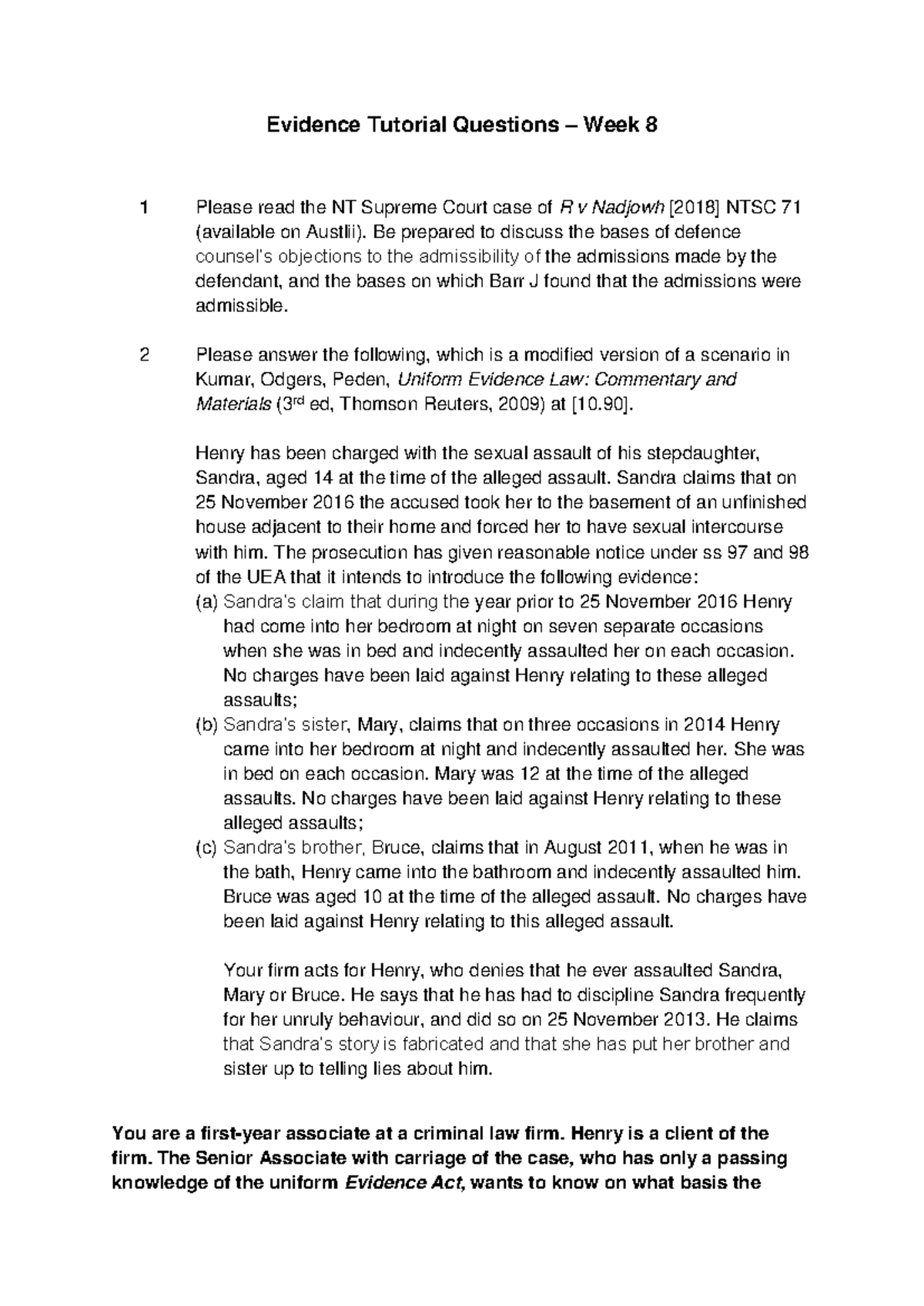 Evidence Tutorial Questions – Week 8 (Criminal Law) - Studocu