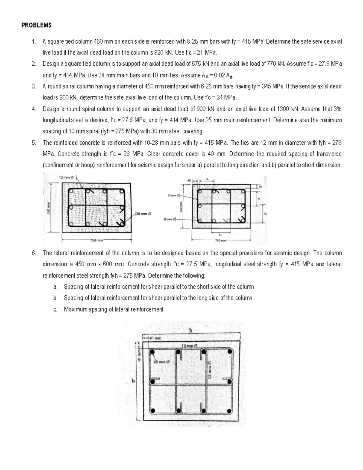 Problems Column - Review materials for engineering students - PROBLEMS A square tied column 450 ...