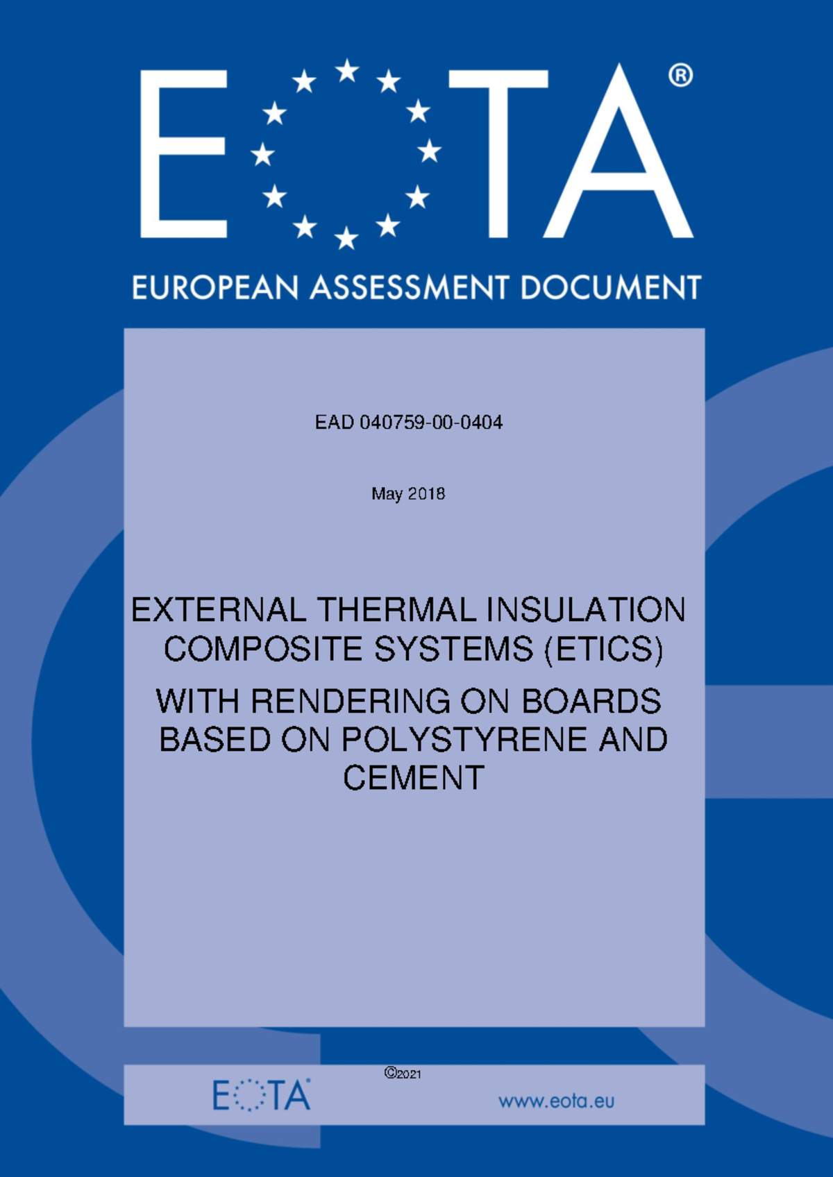 EAD 2021: External Thermal Insulation Composite Systems (ETICS ...