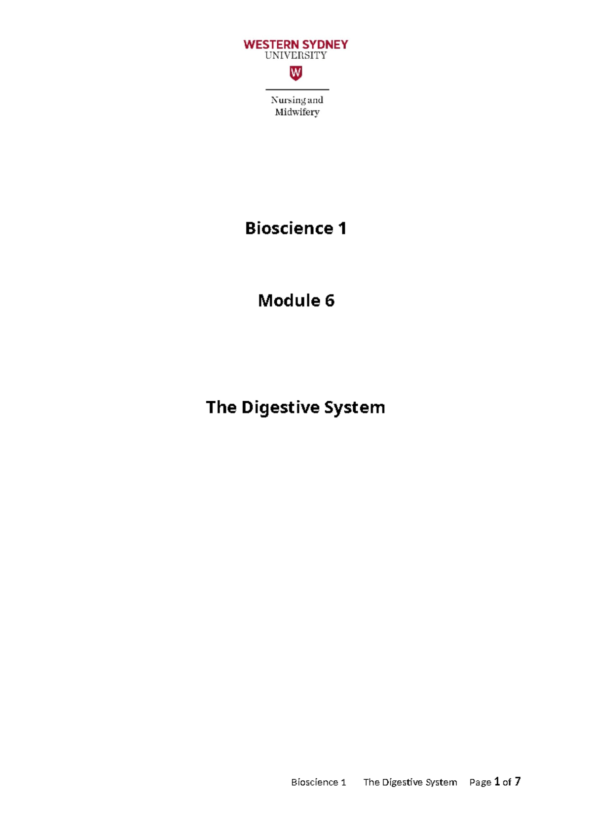 Bioscience 1 Tutorial 6 Worksheet: The Digestive System Overview - Studocu