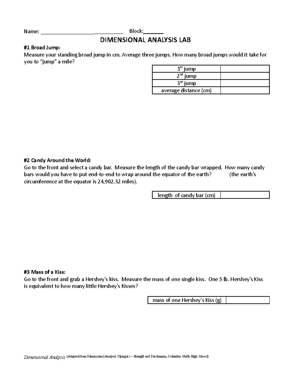 Dimensional Analysis Lab Activities for Science Experimentation - Studocu