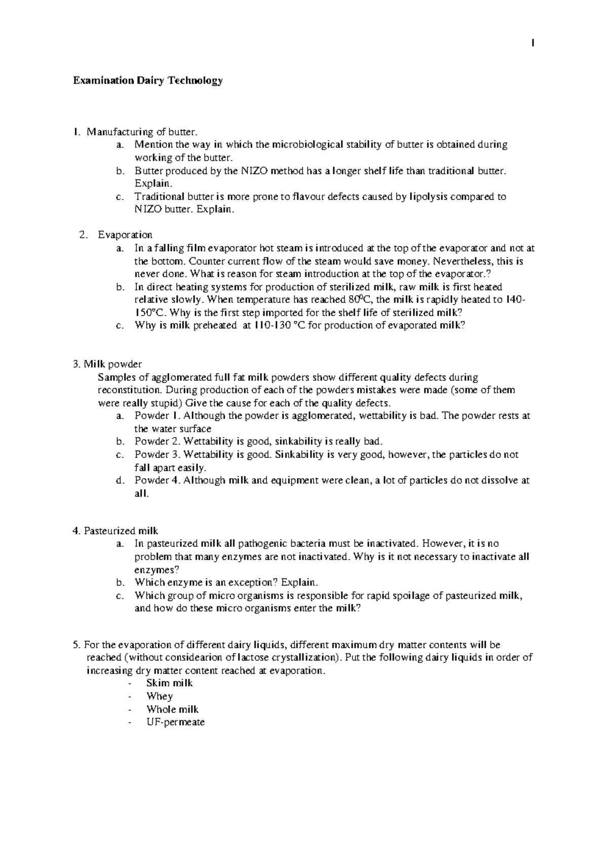 Dairy Science & Technology Exam Example - Key Concepts (2023) - Studeersnel