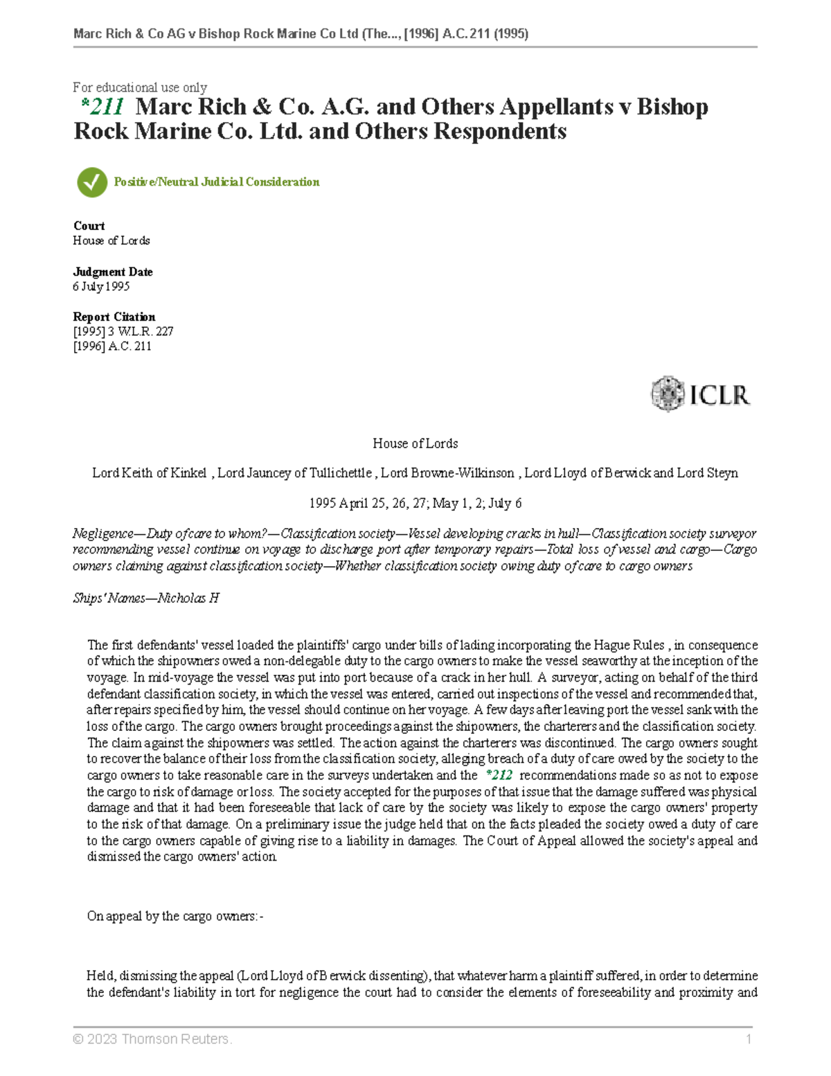 Case Study: Marc Rich & Co. AG v. Bishop Rock Marine Co. Ltd. (The ...